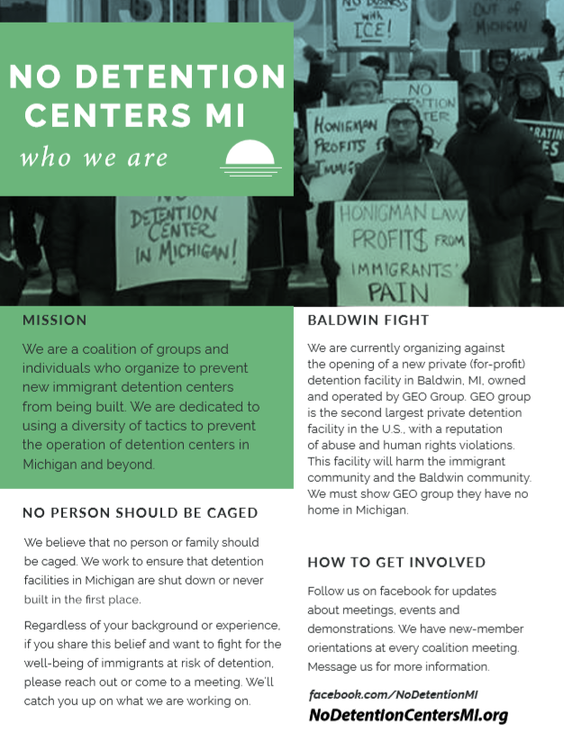 Flyers | No Detention Centers in Michigan