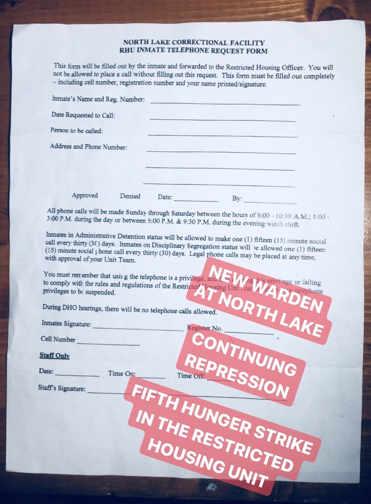 New Warden at North Lake; Continuing Repression; Fifth Hunger Strike in ...